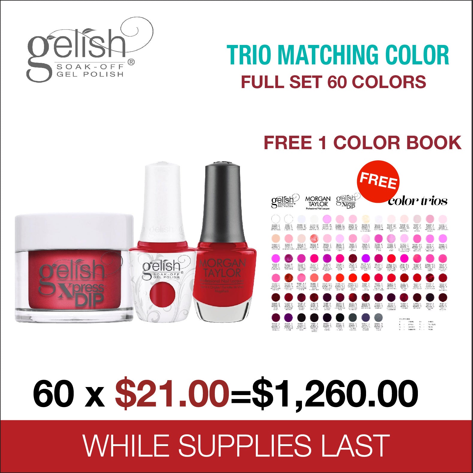 Gelish Trio Matching Color Full Set 60 Colors - FREE 1 Color Book ...