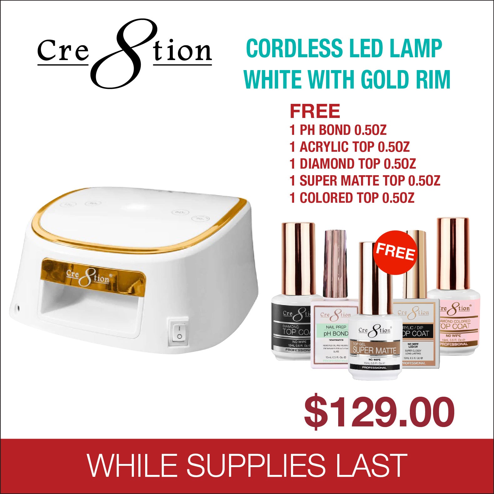Cre8tion Cordless Led Lamp White With Gold Rim - FREE 1 PH Bond 0.5oz ...