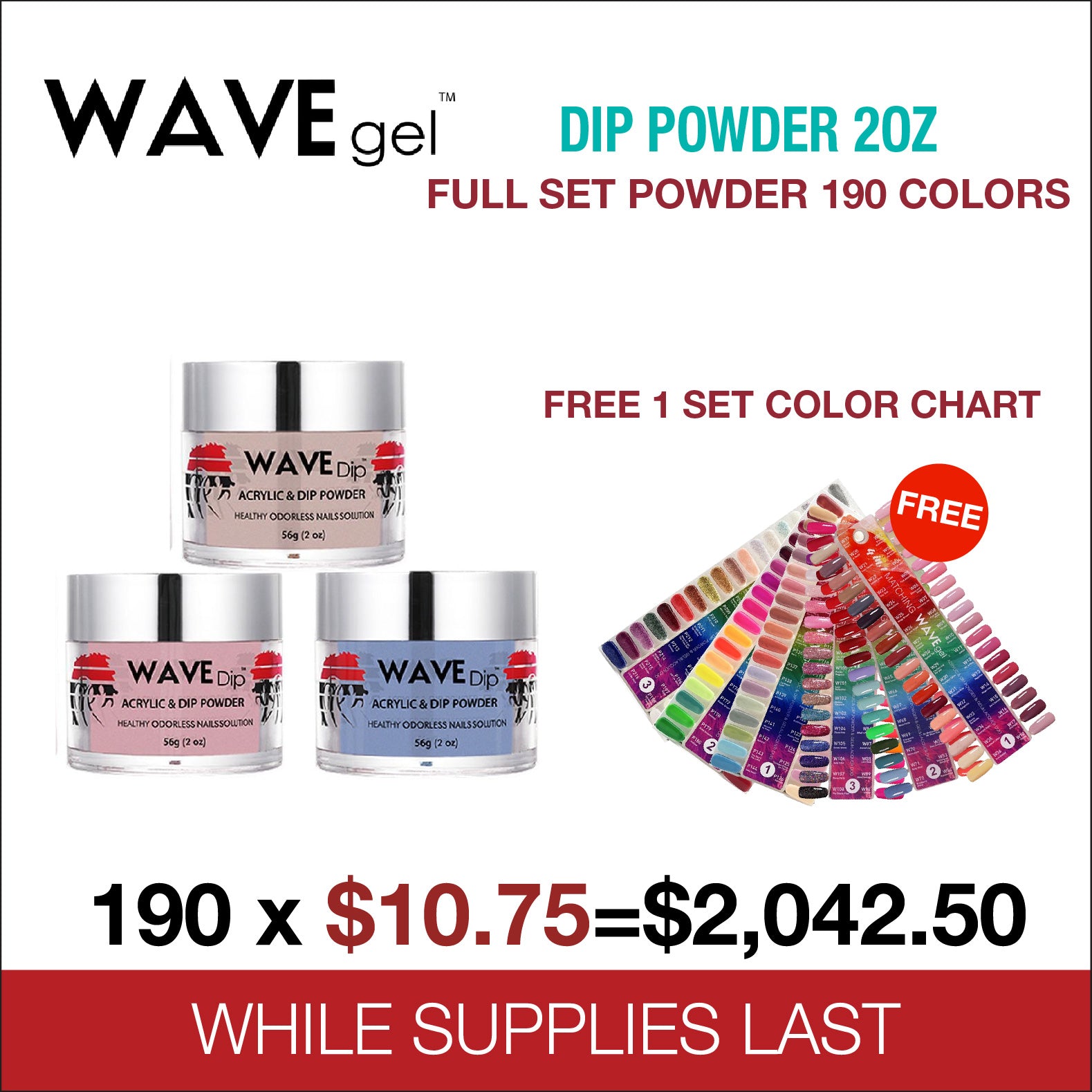 Wavegel Dip Powder 2oz - Full set 190 Colors Free 1 set Color Chart ...